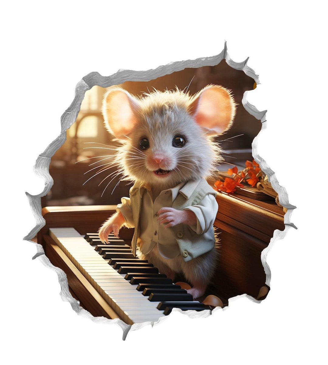 Cute Little Mouse Playing the Piano in a Hole in the Wall Picture ...