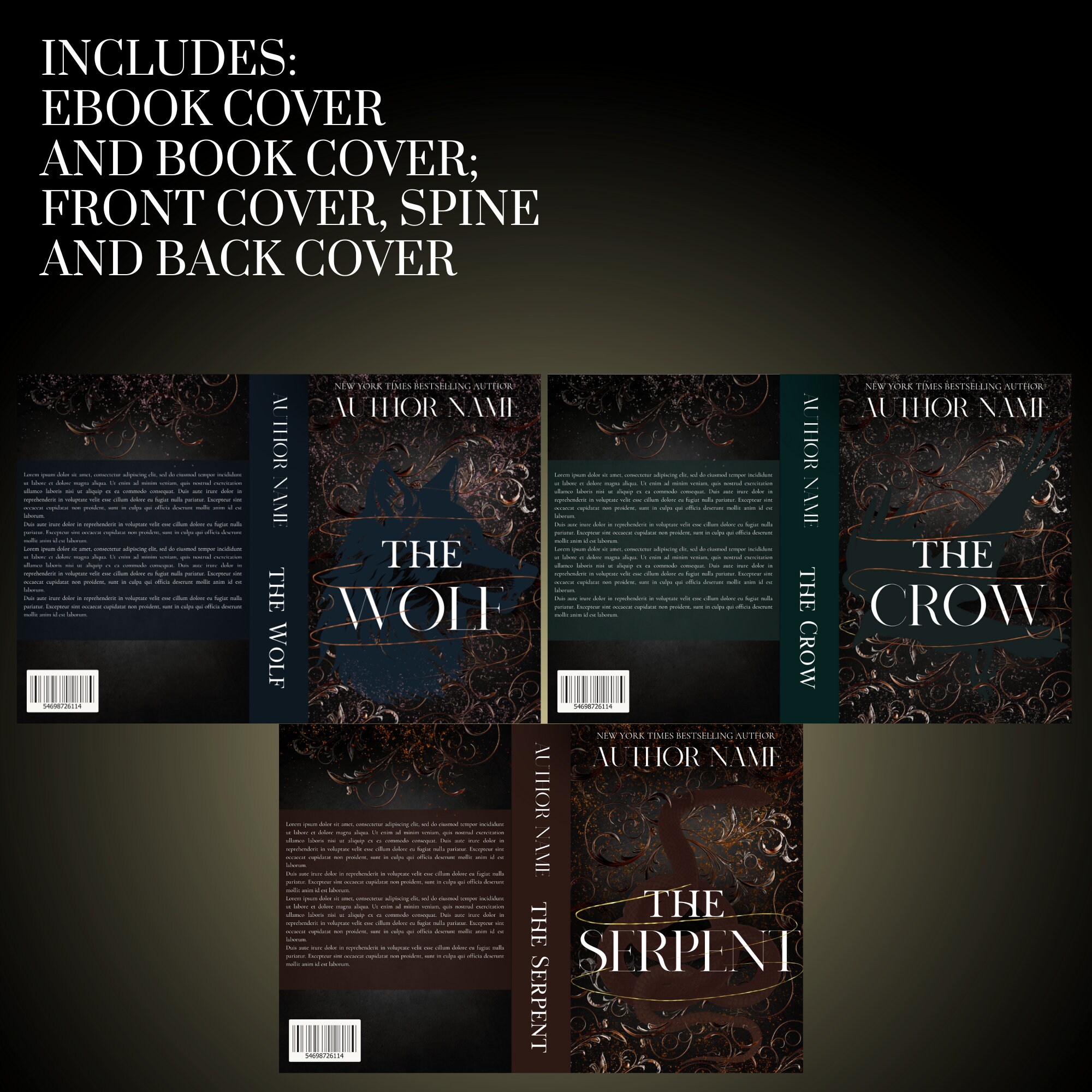 Customisable Book Cover Design Set | Pre-made Dark Fantasy Book and ...