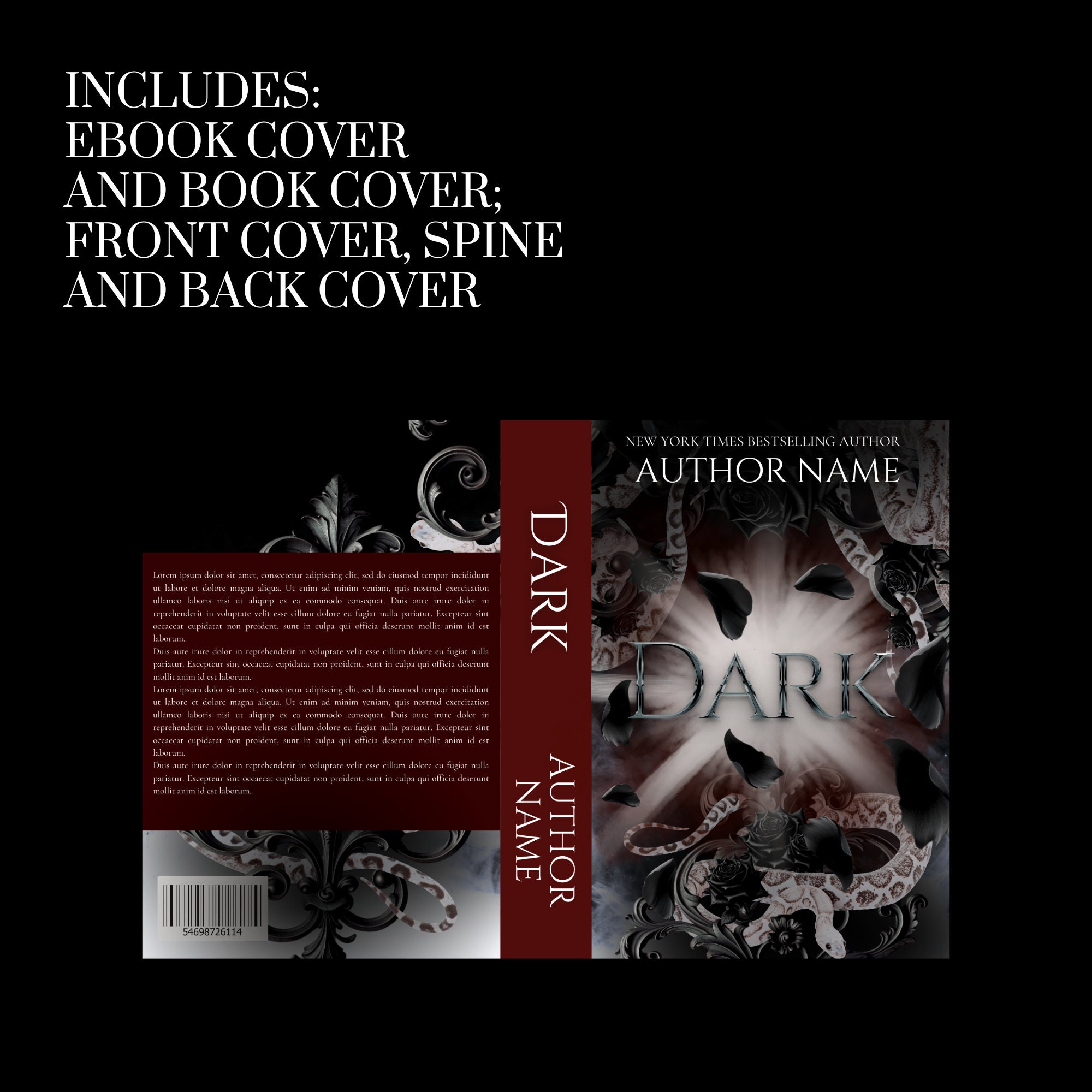 Customisable Book Cover Design | Pre-made Dark Romance Physical Book ...