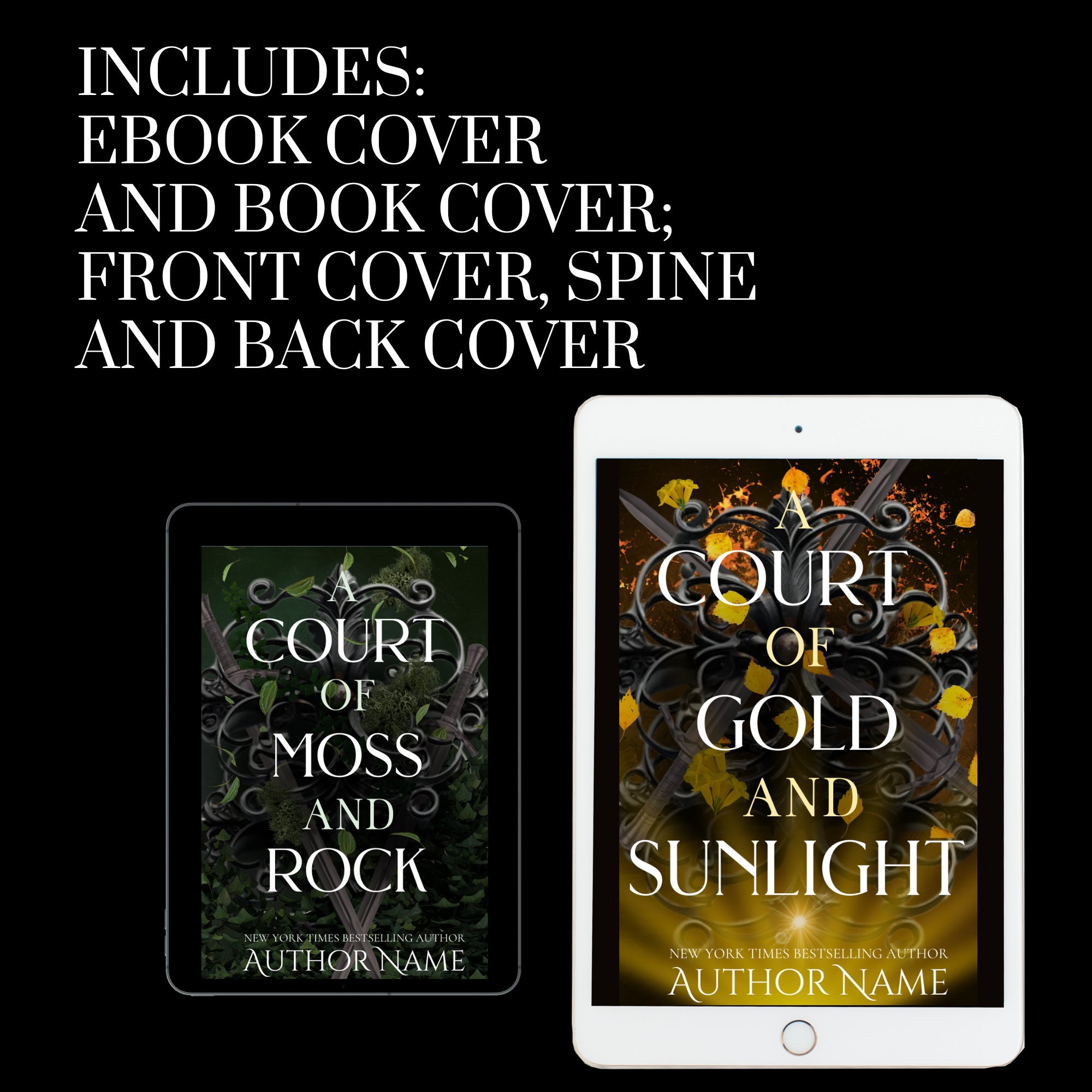 Customisable Book Cover Design Set Pre-made Fantasy Book and Ebook ...