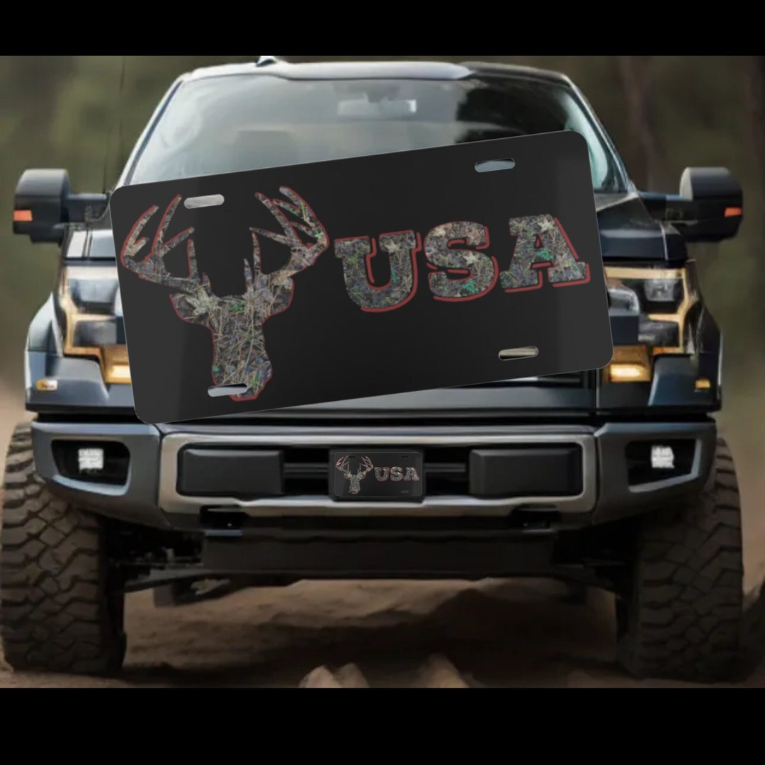 Camo USA Deer Hunting License Tag, Deer Truck Tag, Buck Truck Tag, Deer ...