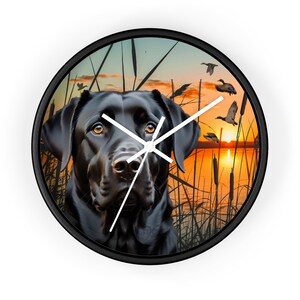 Black Labrador Retriever Wall Clock, Flying Mallard Clock, Duck Hunting ...