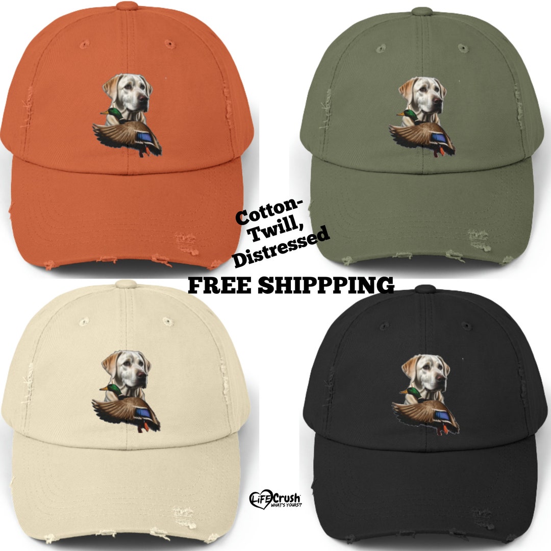 White Labrador, Flying Mallard, Distressed Cap, Duck Hunter Hat, Duck ...
