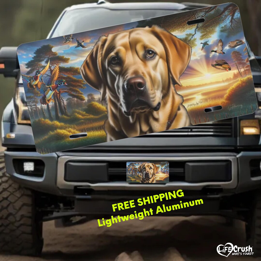 Yellow Labrador Car Tag, Duck Hunting License Tag, Duck Hunter License ...