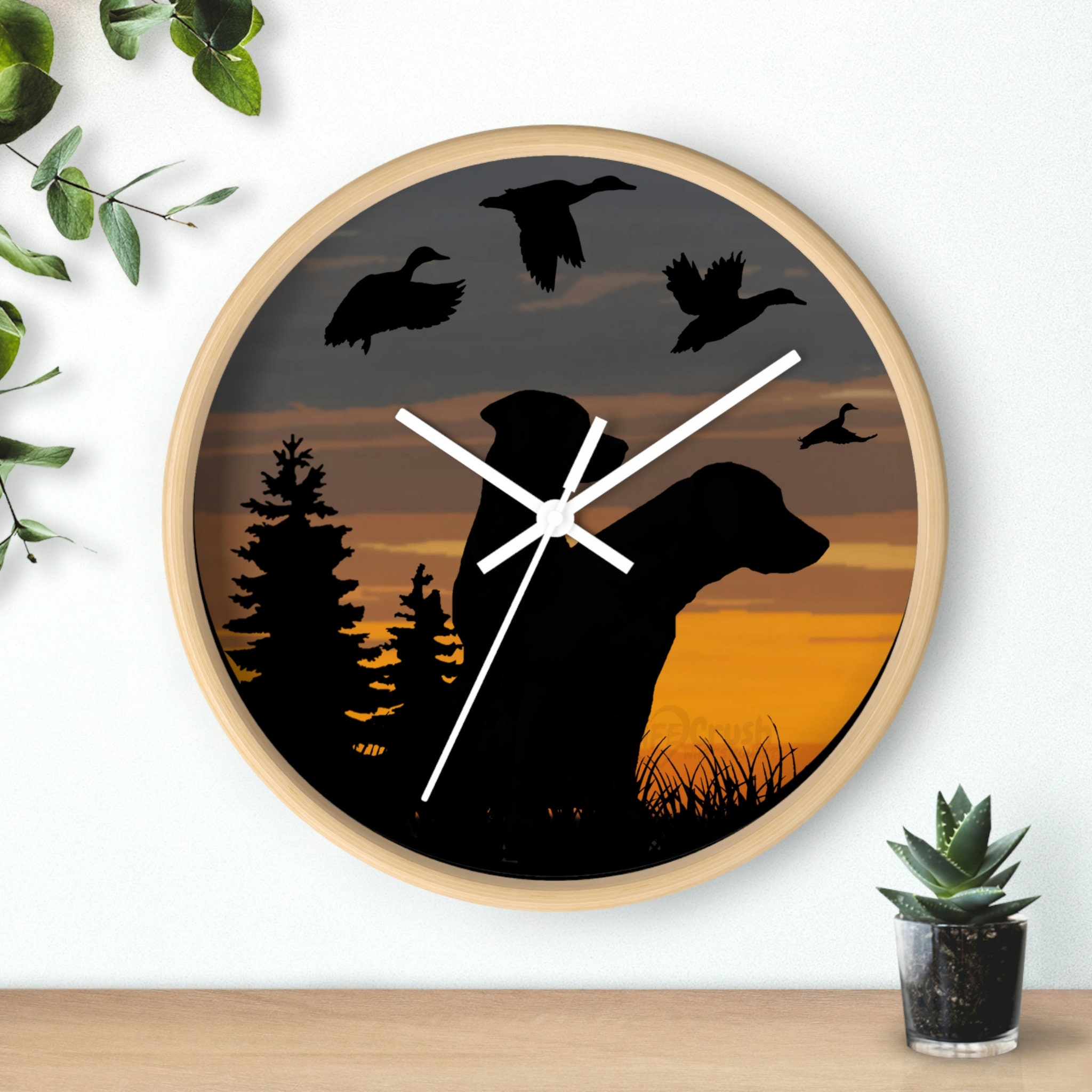 Duck Hunting Wall Clock, Labrador Wall Clock, Flying Mallard Wall Clock ...