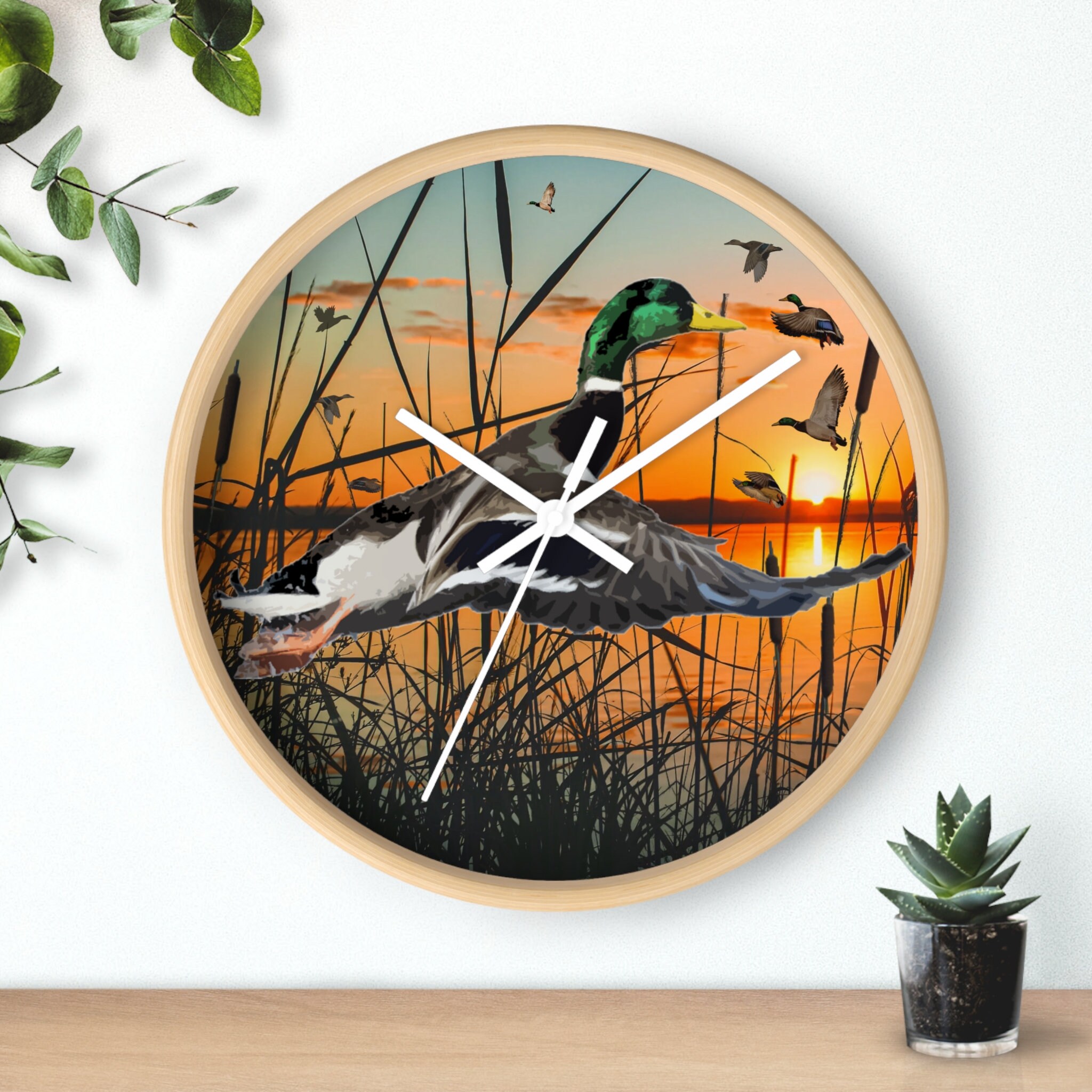Flying Mallard Wall Clock, Duck Hunting Décor, Flying Mallard Gifts Men ...