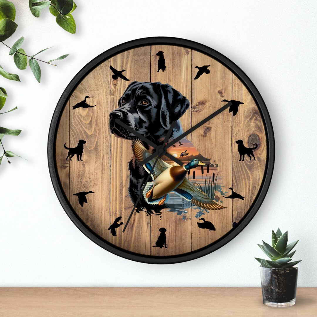 Duck Hunting Gifts for Dad, Black Labrador Wall Clock, Flying Mallard ...
