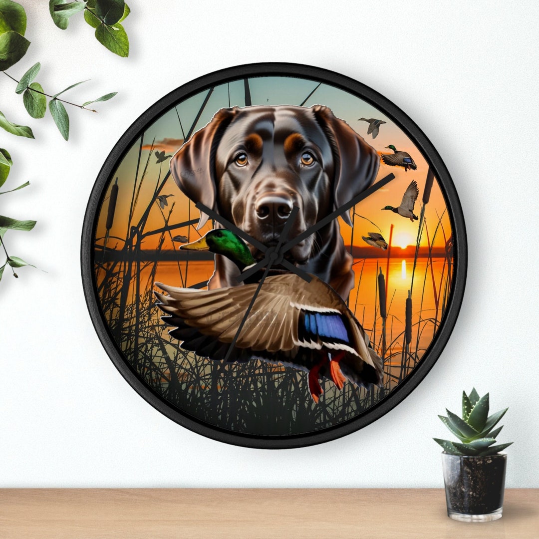 Chocolate Labrador Wall Clock, Flying Mallard Clock, Duck Hunting Wall ...