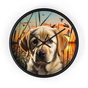 Yellow Labrador Puppy Wall Clock, Flying Mallard Clock, Duck Hunting ...