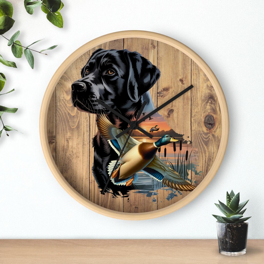 Black Labrador Wall Clock, Flying Mallard Wall Clock, Duck Hunting ...