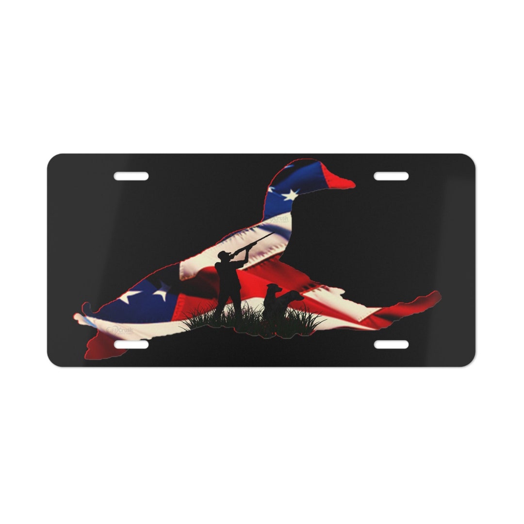 Duck Hunting License Plate, American Flag Flying Mallard, Patriotic ...