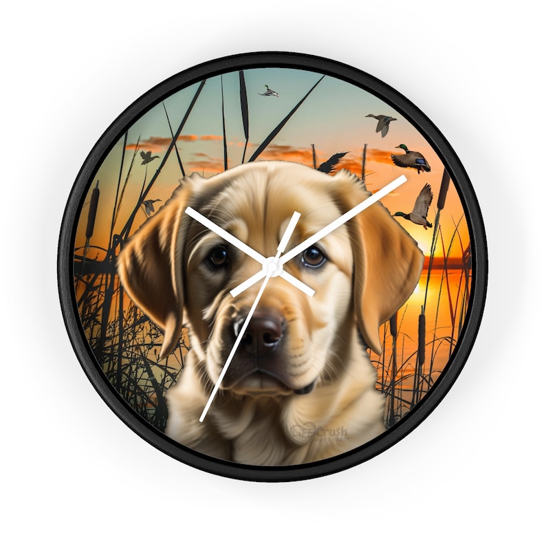 Yellow Labrador Puppy Wall Clock, Flying Mallard Clock, Duck Hunting ...