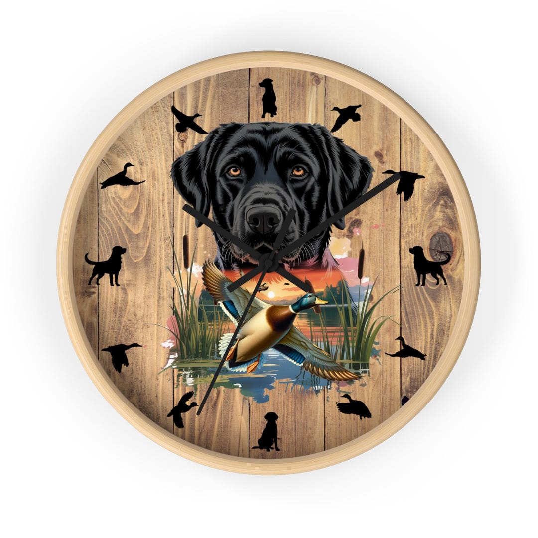 Black Labrador Wall Clock, Flying Mallard Wall Clock, Duck Hunting ...