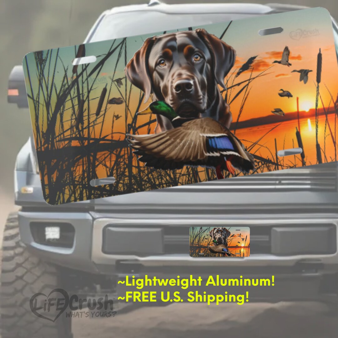 Chocolate Labrador Car Tag, Duck Hunting License Plate, Flying Mallard ...