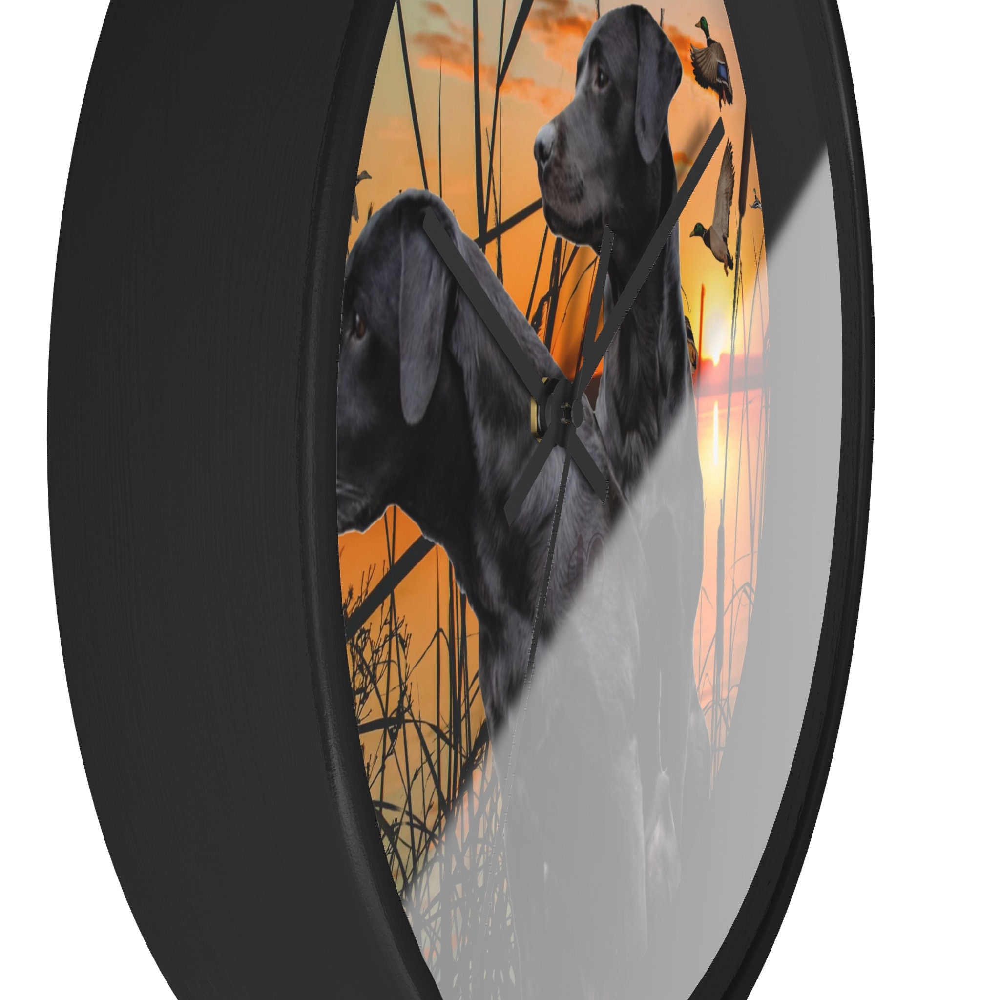Black Labrador Retriever Wall Clock, Flying Mallard Clock, Duck Hunting ...