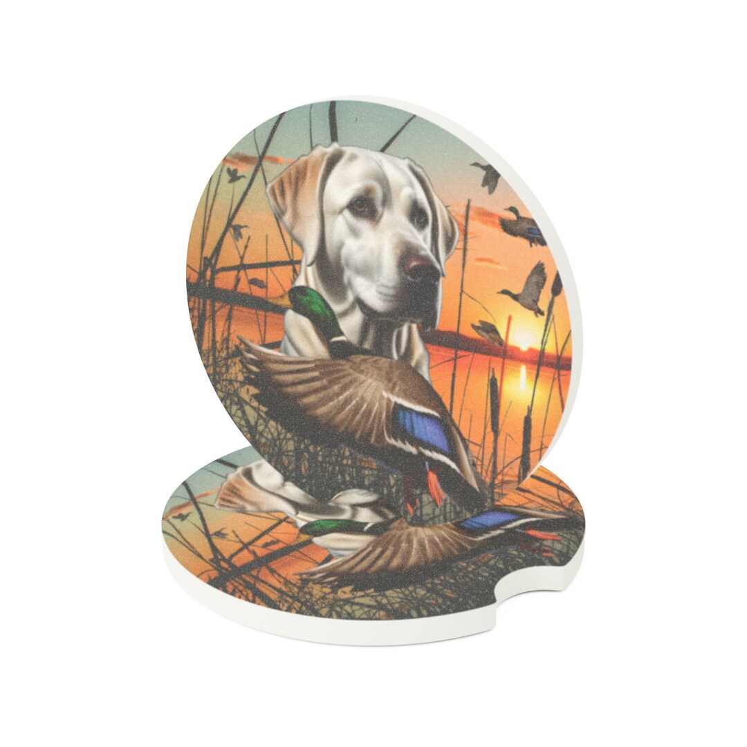Set of 2 White Labrador Retriever Stone Coasters, Labrador Truck ...