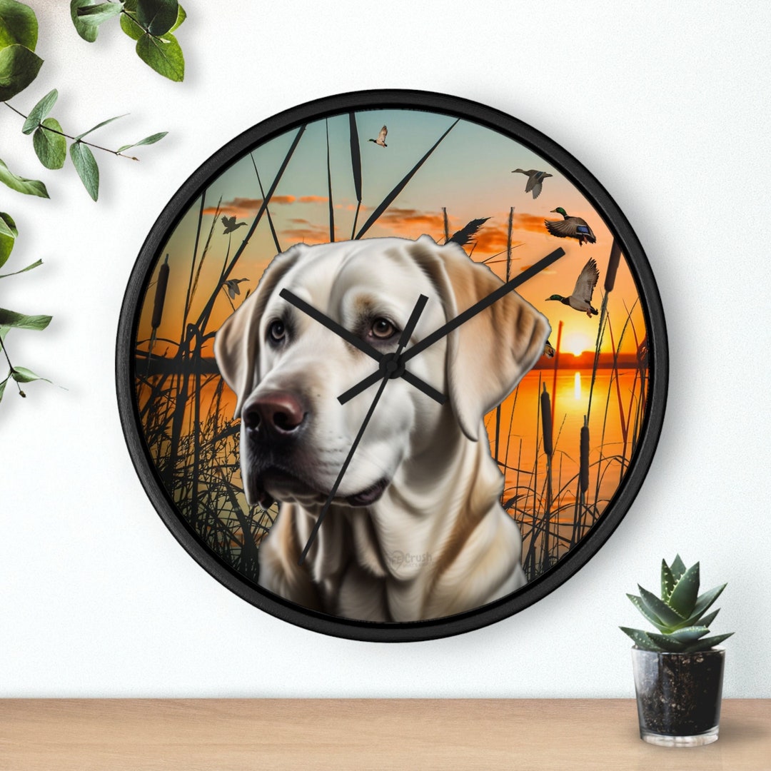 White Labrador Retriever Wall Clock, Flying Mallard Clock, Duck Hunting ...