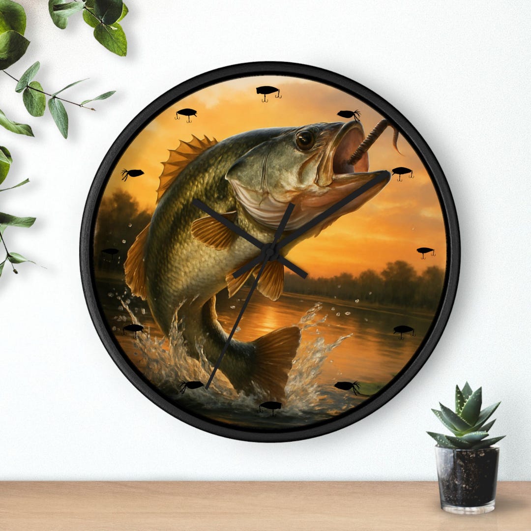 Bass Fishing Wall Clock, Large Mouth Bass Clock, Fishing Gifts Men ...