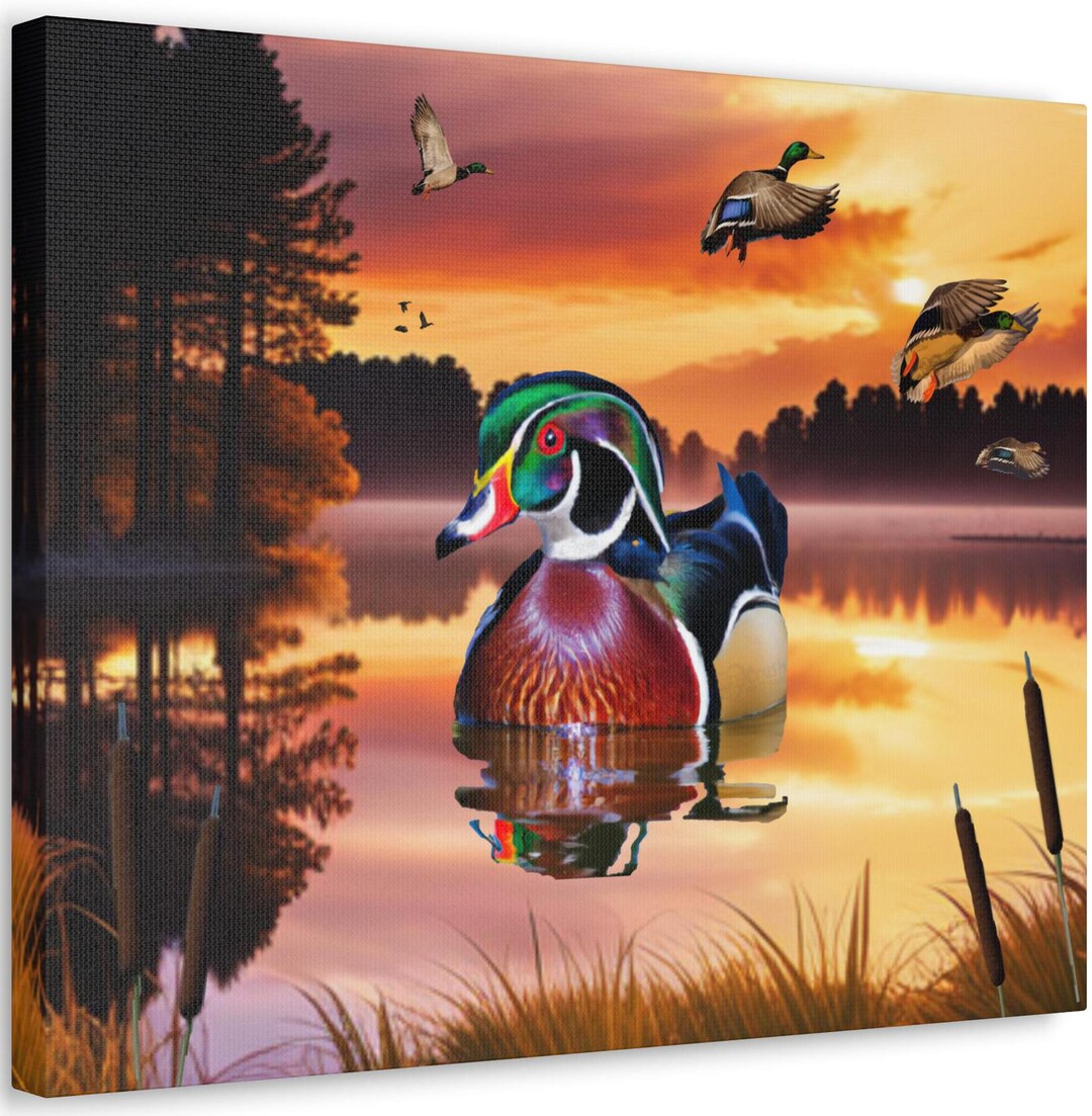 Wood Duck Wall Art, Duck Hunting Wall Art, Duck Hunting Decor, Flying ...