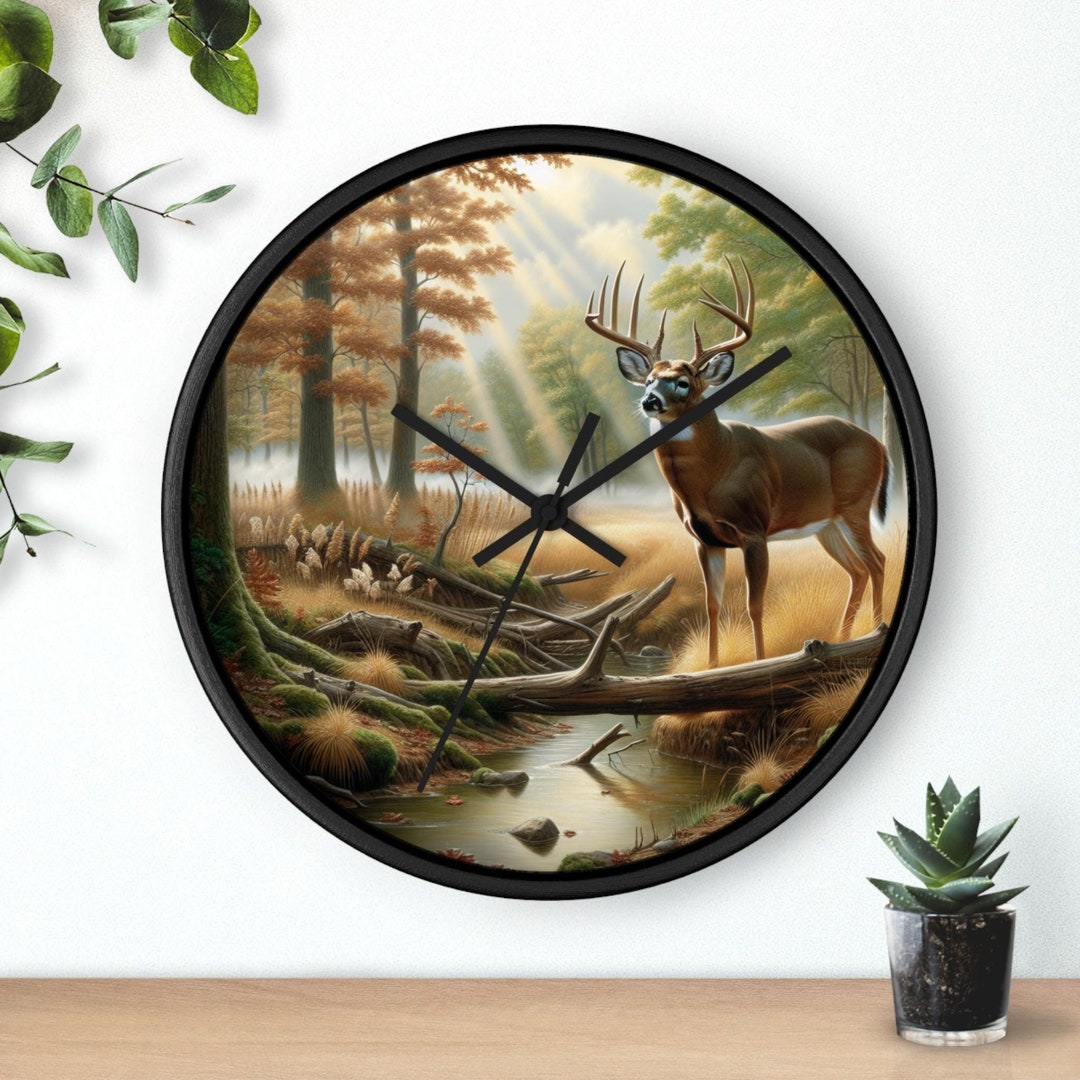 Whitetail Deer Wall Clock for Men, Deer Hunting Clock for Dad, Deer ...