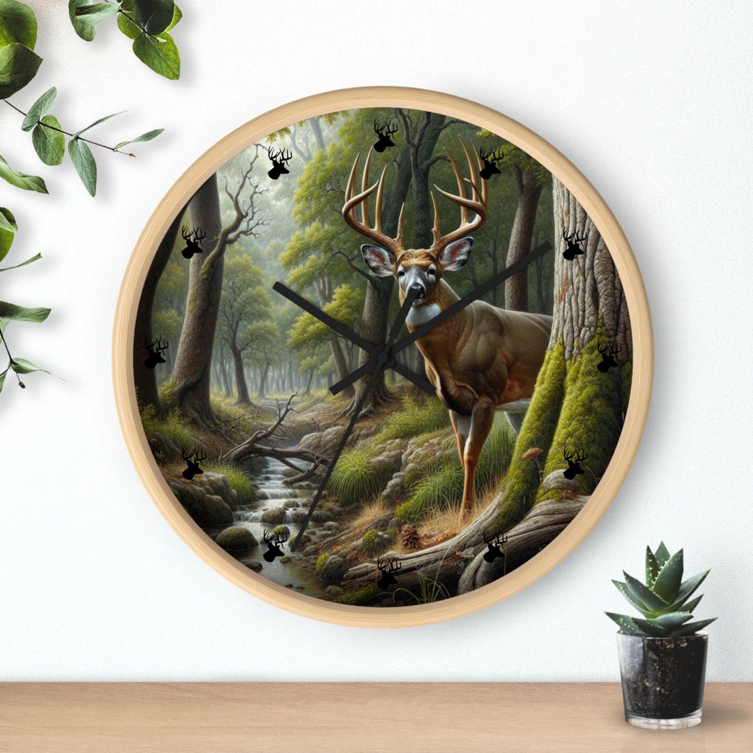 Whitetail Deer Wall Clock for Men, Deer Hunting Clock for Dad, Deer ...