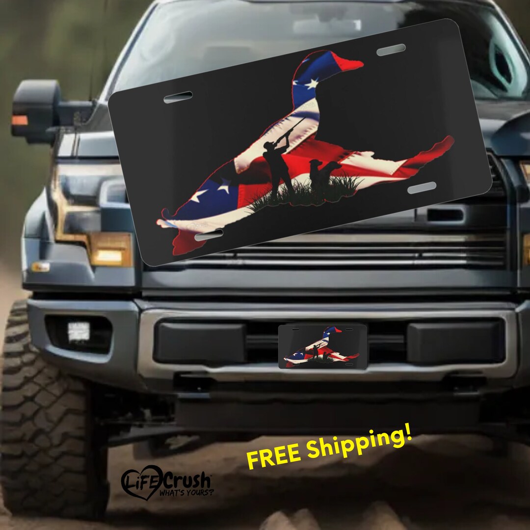 Duck Hunting License Plate, American Flag Flying Mallard, Patriotic ...