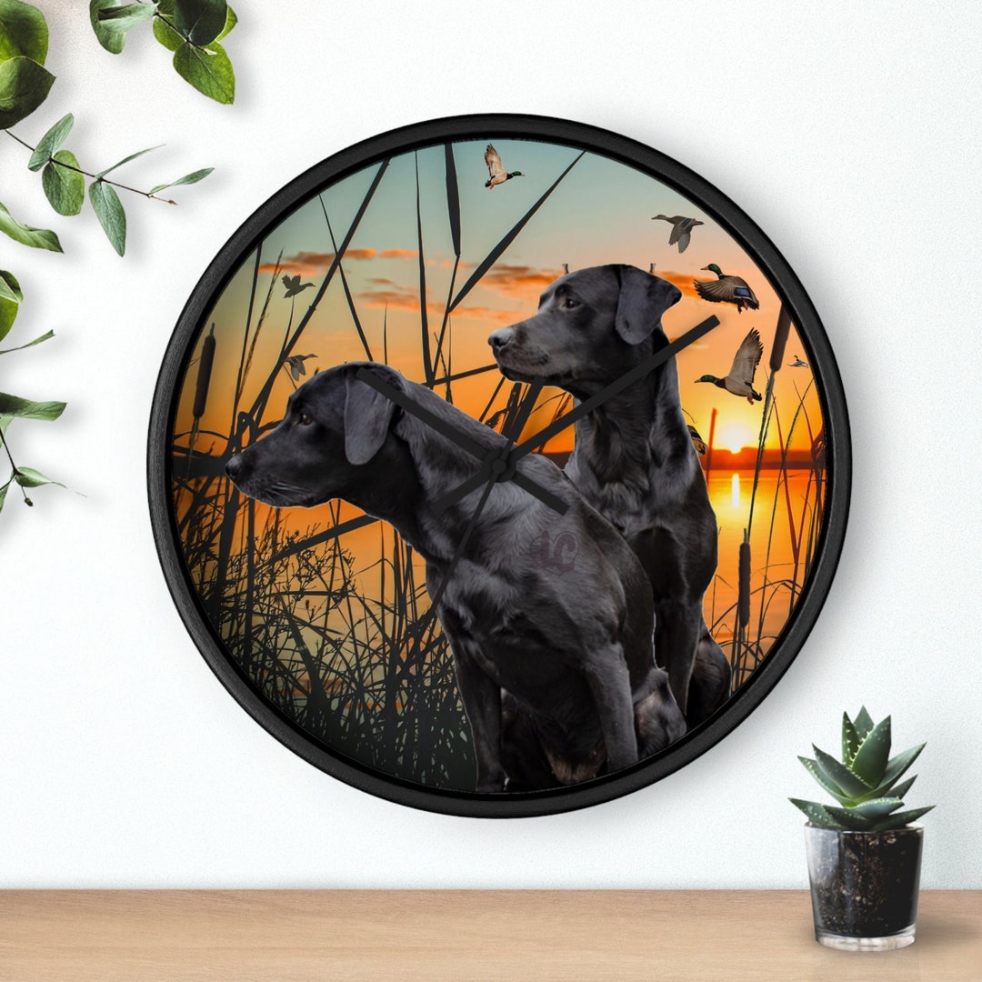 Black Labrador Retriever Wall Clock, Flying Mallard Clock, Duck Hunting ...
