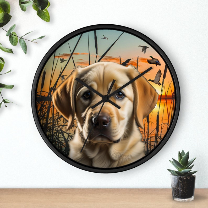 Yellow Labrador Puppy Wall Clock, Flying Mallard Clock, Duck Hunting ...