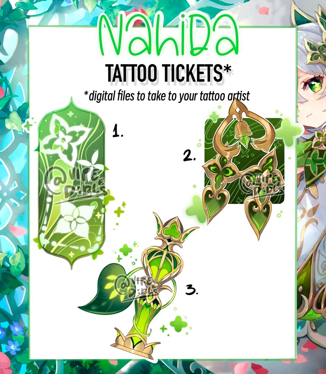 Nahida Tattoo Designs DIGITAL FILES - (genshin Impact) - Etsy