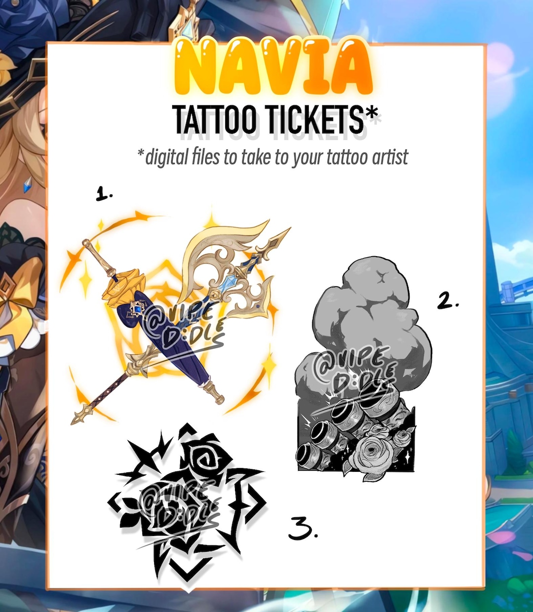 Navia Tattoo Designs DIGITAL FILES - (genshin Impact) - Etsy