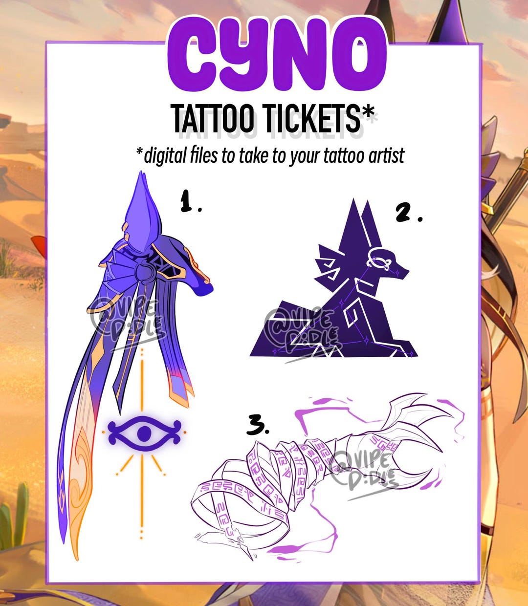Cyno Tattoo Designs DIGITAL FILES - (genshin Impact) - Etsy