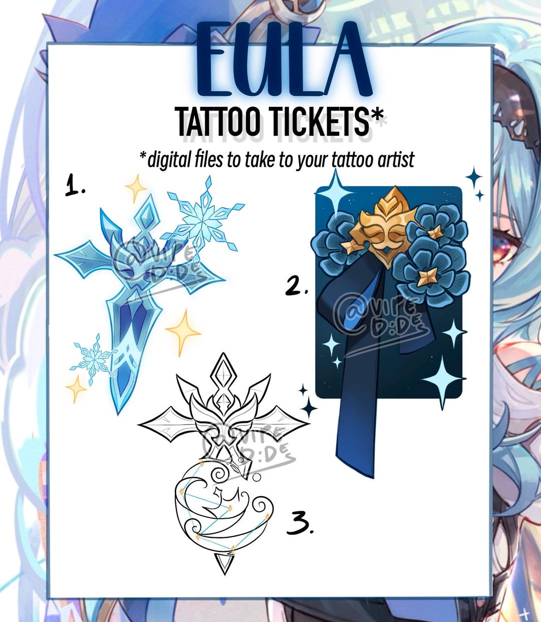 Eula Tattoo Designs DIGITAL FILES - (genshin Impact) - Etsy