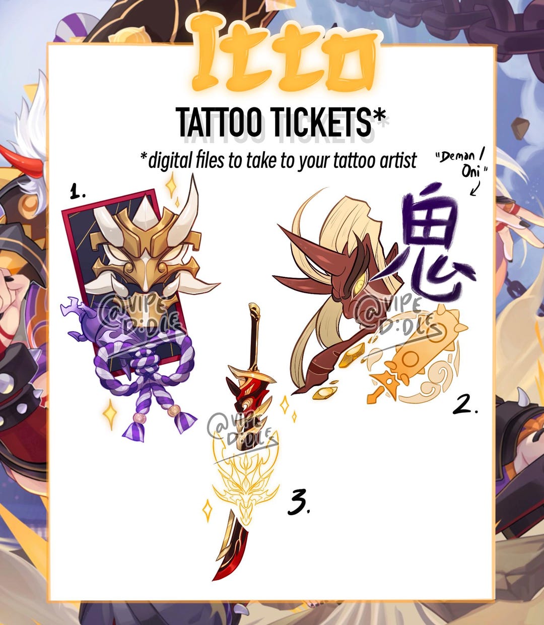 Itto Tattoo Designs DIGITAL FILES - (genshin Impact) - Etsy