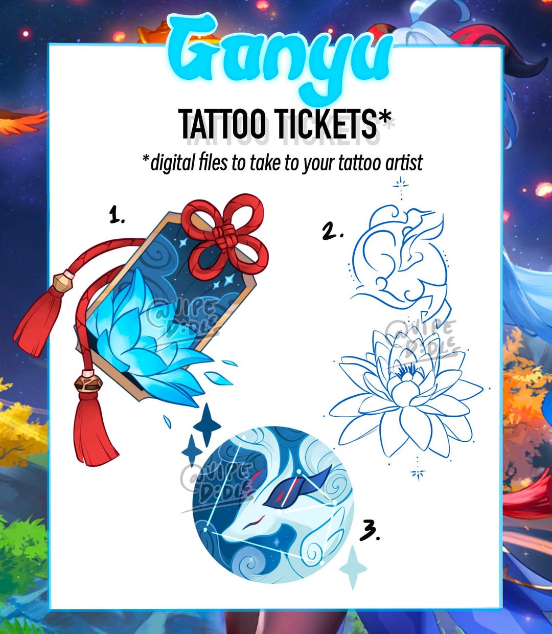 Ganyu Tattoo Designs DIGITAL FILES - (genshin Impact) - Etsy