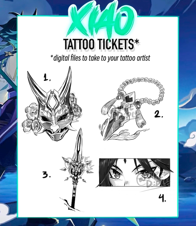 Xiao Tattoo Designs DIGITAL FILES - (genshin Impact) - Etsy