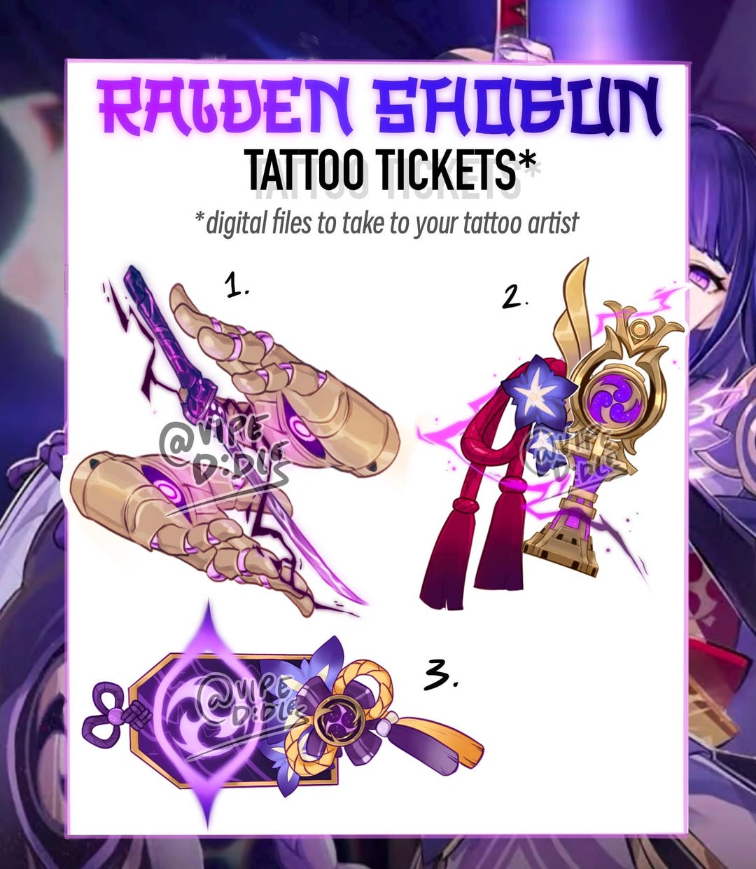 Raiden Shogun Tattoo Designs DIGITAL FILES - (genshin Impact) - Etsy