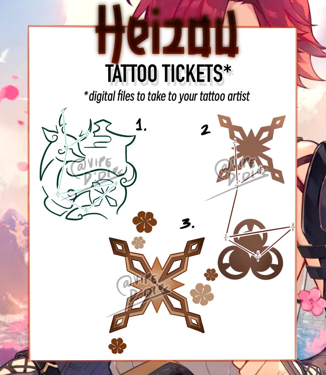 Heizou Tattoo Designs DIGITAL FILES - (genshin Impact) - Etsy