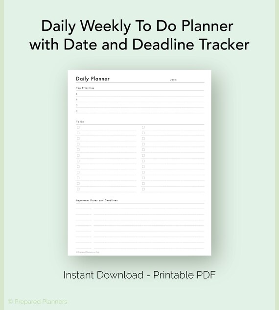 Daily and Weekly To Do Planner with Date and Deadline Tracker | Etsy