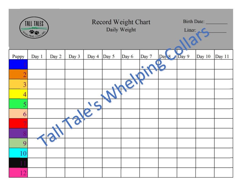 Tall Tale's Record Keeping Charts for Breeders, Whelping, Weights Ect ...