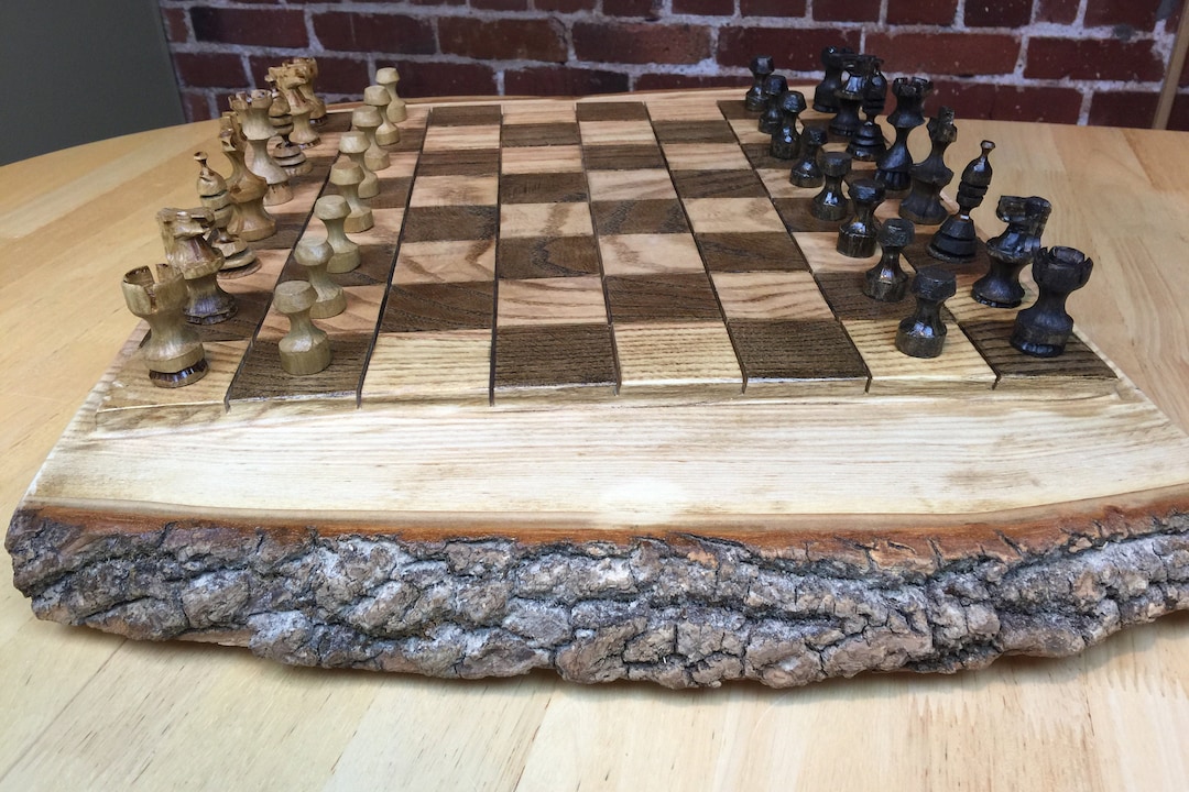 LIVE EDGE Chess Set With Rough Edges Made From Ash Wood, Wooden Chess ...