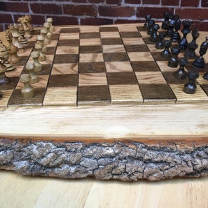 LIVE EDGE Chess Set With Rough Edges Made From Ash Wood, Wooden Chess ...