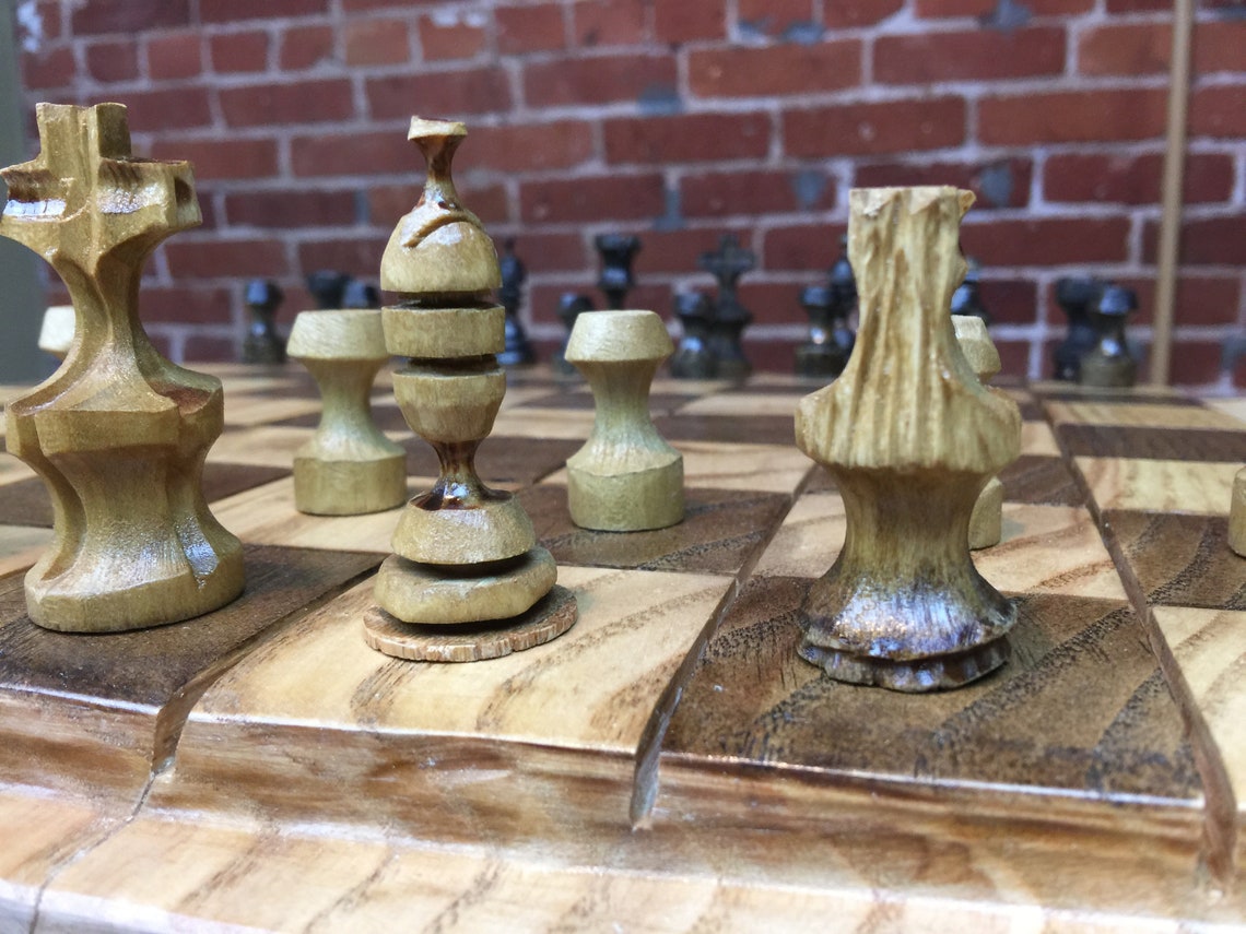LIVE EDGE Chess Set With Rough Edges Made From Ash Wood, Wooden Chess ...