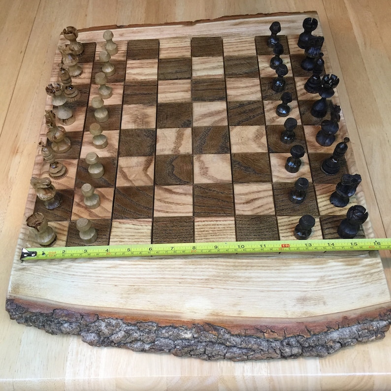 LIVE EDGE Chess Set With Rough Edges Made From Ash Wood, Wooden Chess ...