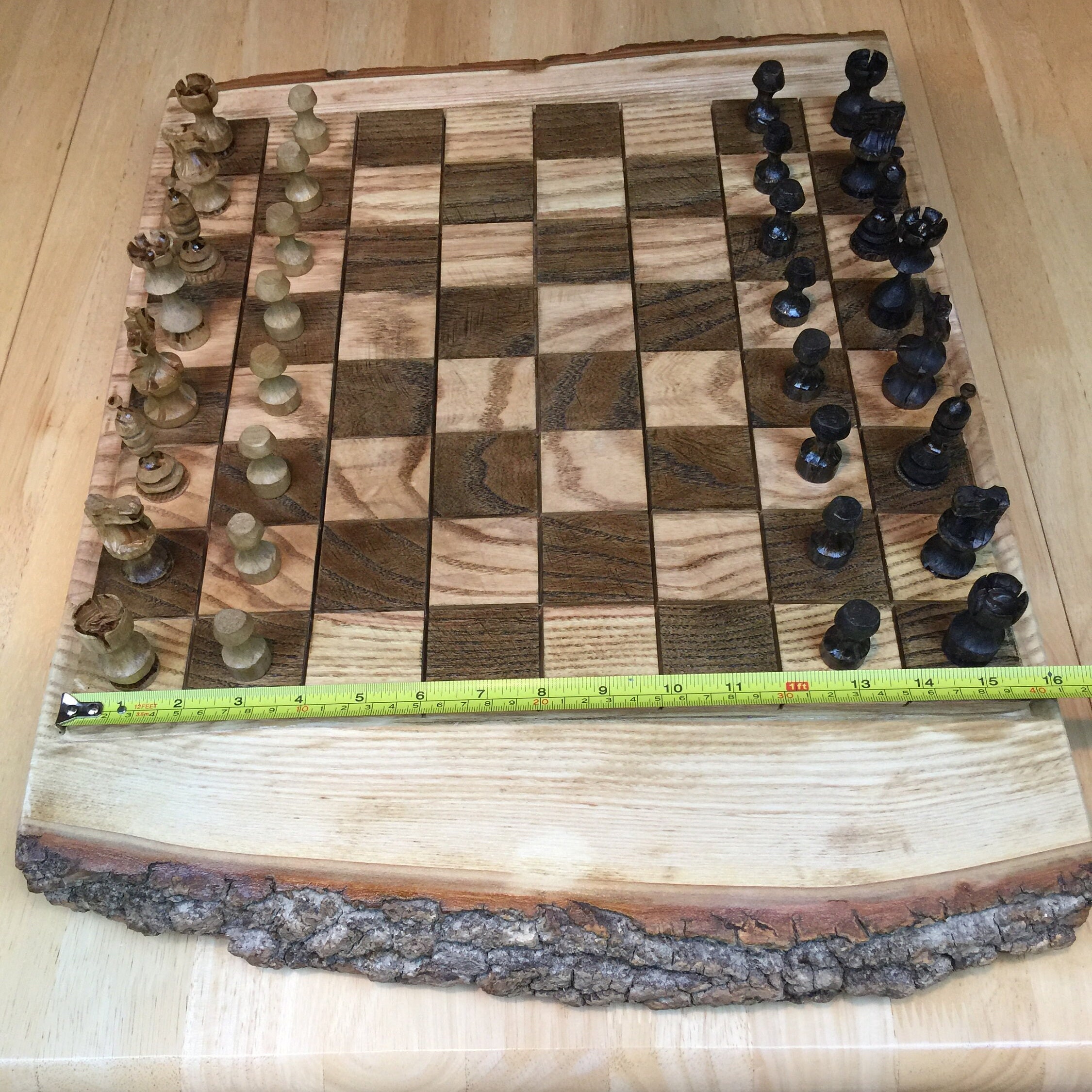 LIVE EDGE Chess Set With Rough Edges Made From Ash Wood, Wooden Chess ...