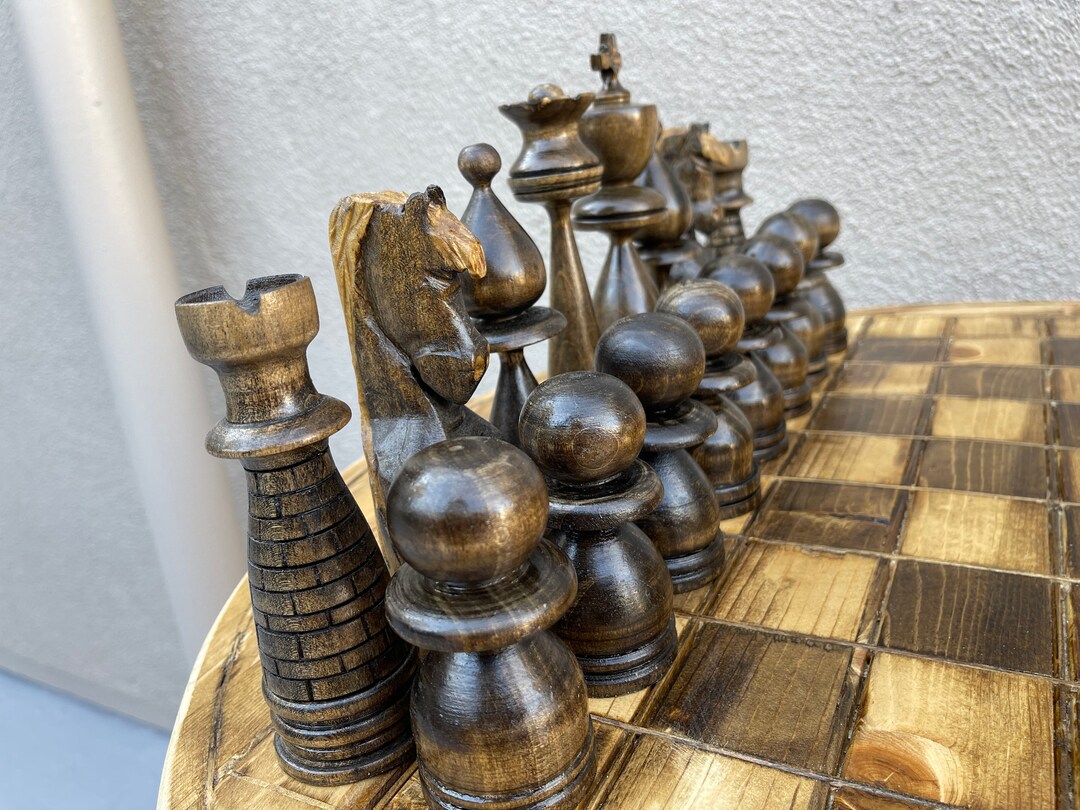 HANDMADE Wooden Chess Set on Barnwood Table - Etsy