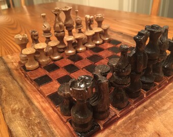 LIVE EDGE Chess Set With Rough Edges Made From Ash Wood | Etsy