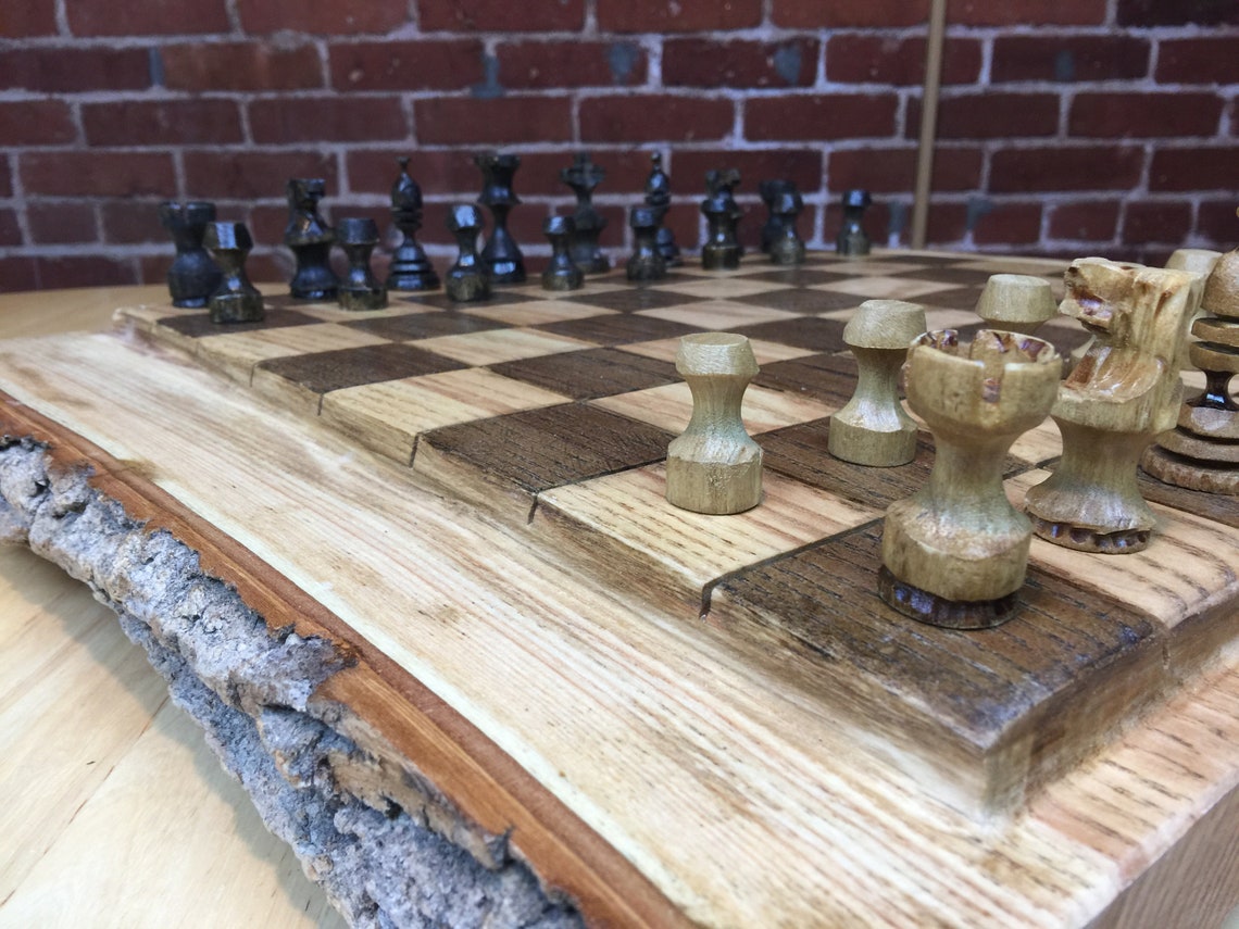 LIVE EDGE Chess Set With Rough Edges Made From Ash Wood, Wooden Chess ...
