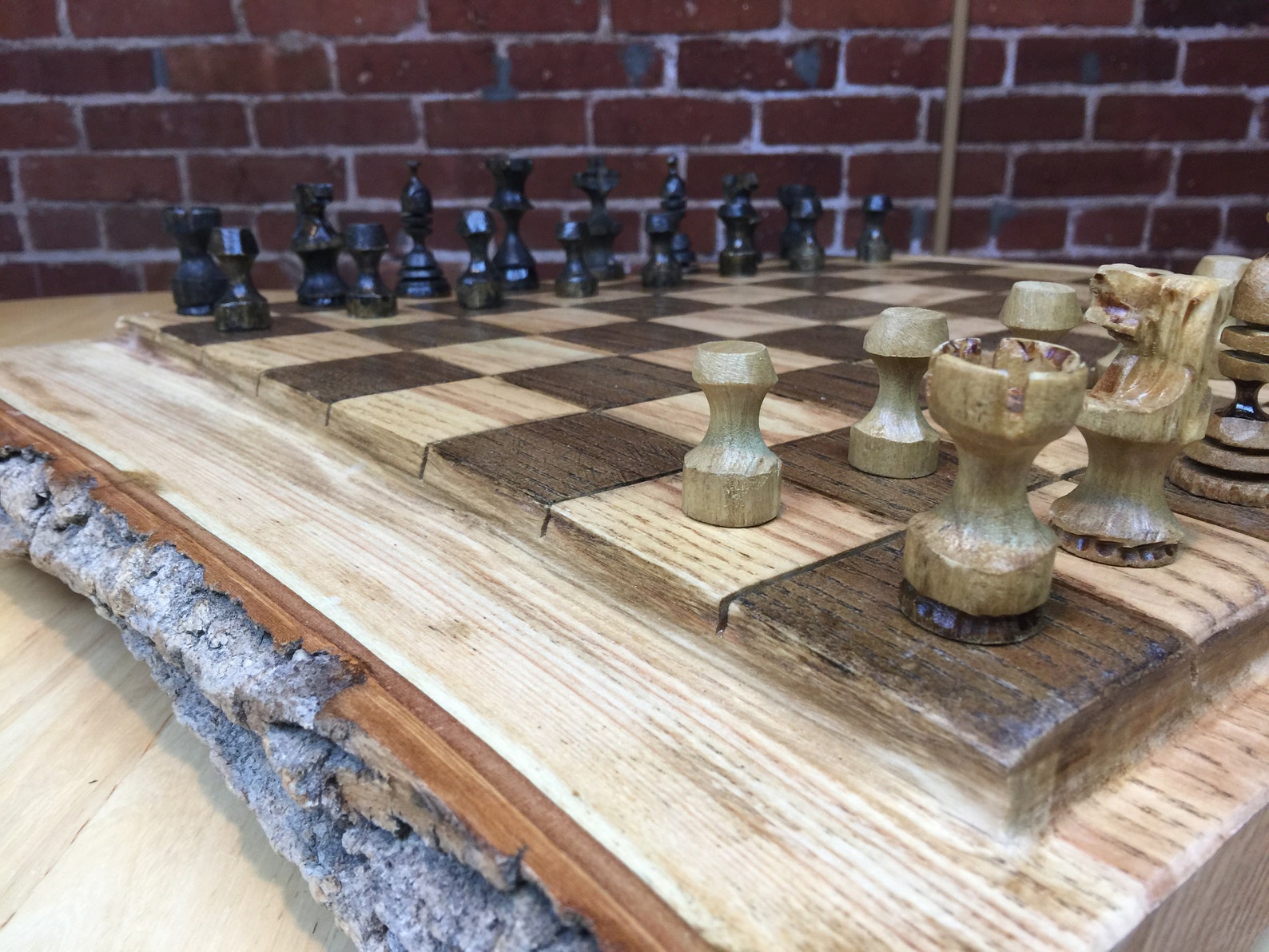LIVE EDGE Chess Set With Rough Edges Made From Ash Wood, Wooden Chess ...
