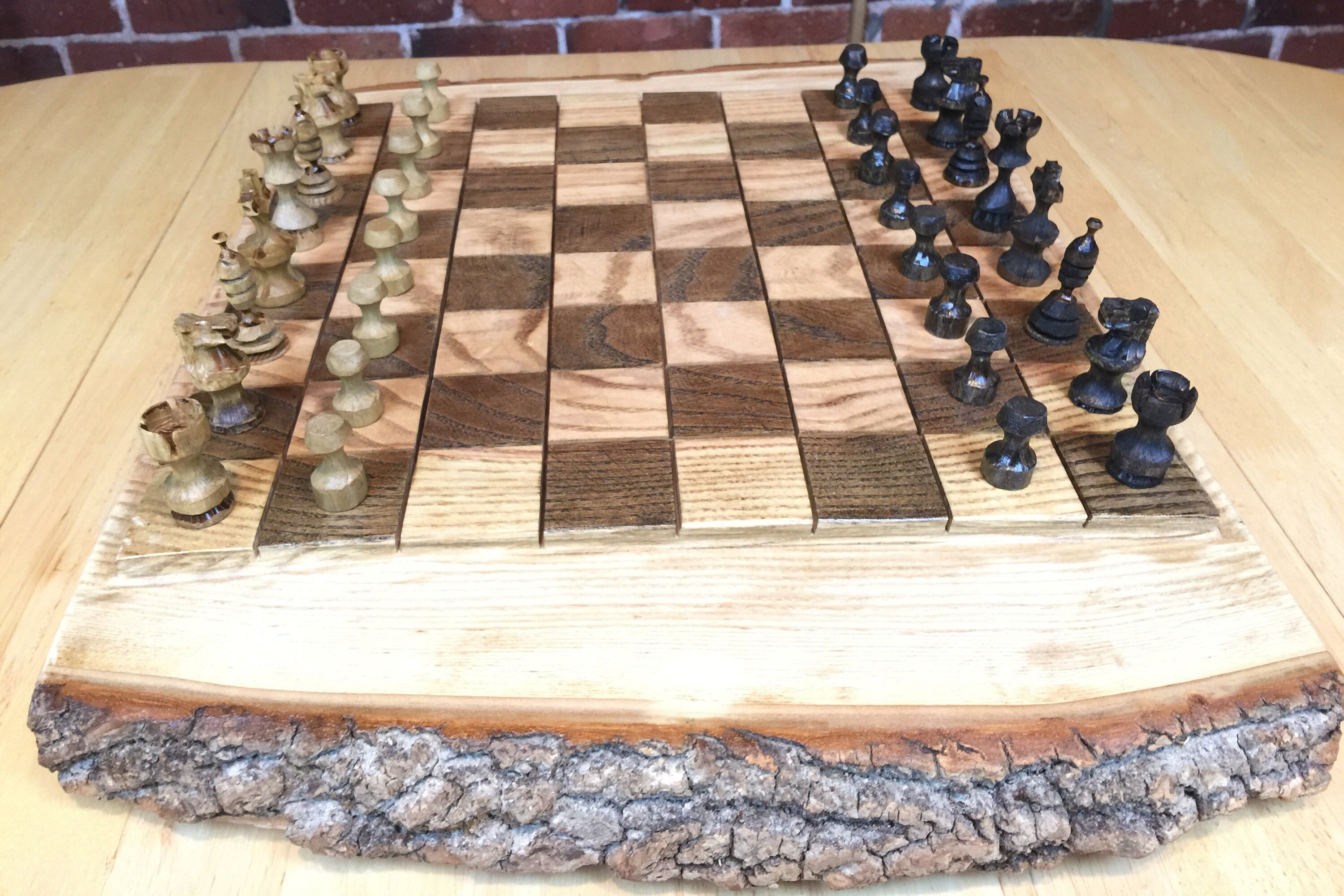 LIVE EDGE Chess Set With Rough Edges Made From Ash Wood, Wooden Chess ...