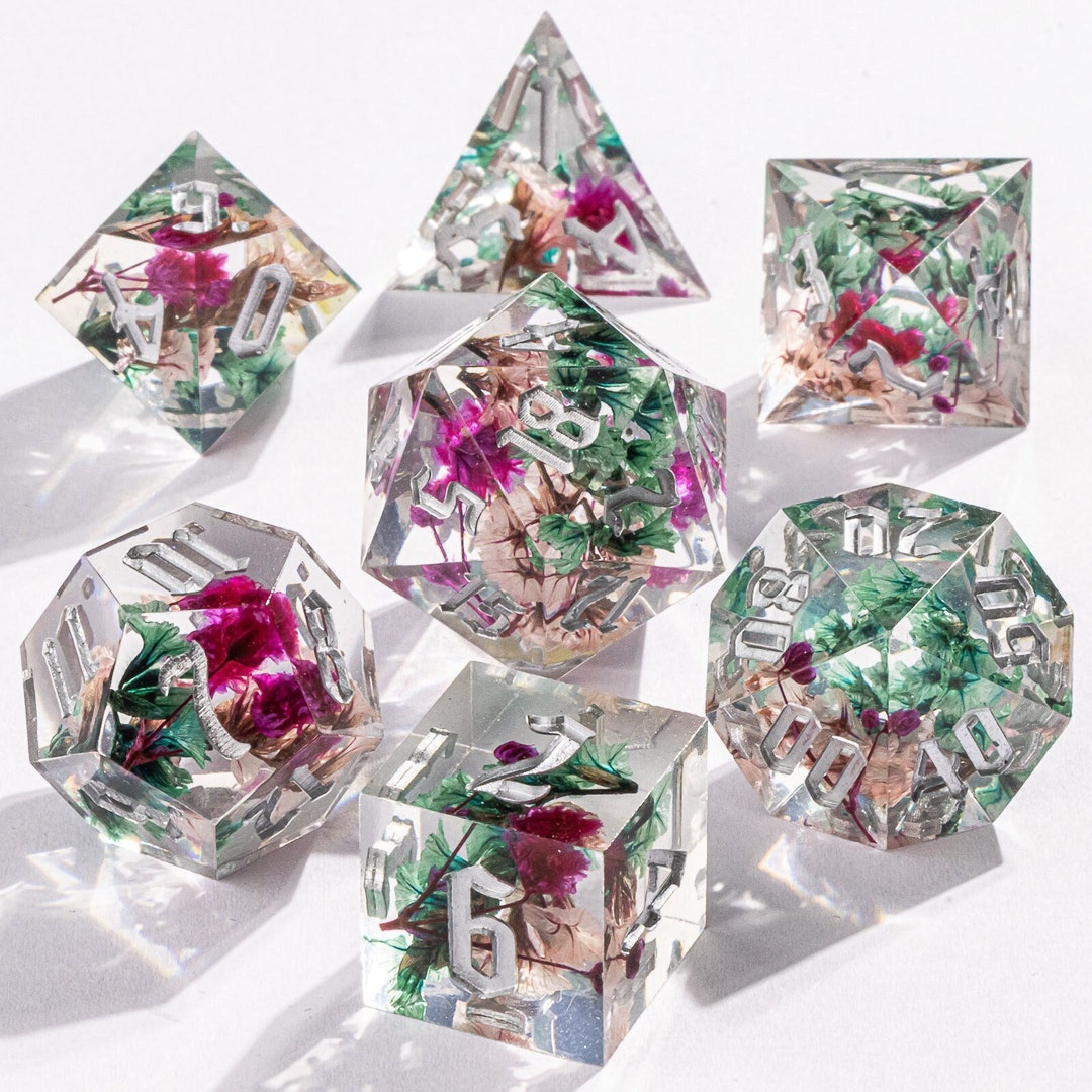 Handmade DND Dice Flower Dice Set for RPG, Sharp Edge Resin D&D Dice ...